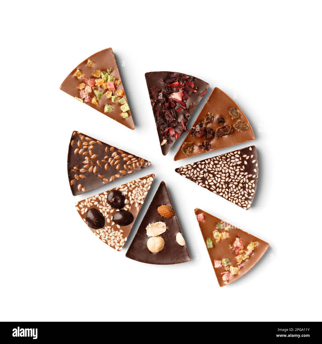 Chocolate pizza made of black and milk chocolate with candied fruits ...