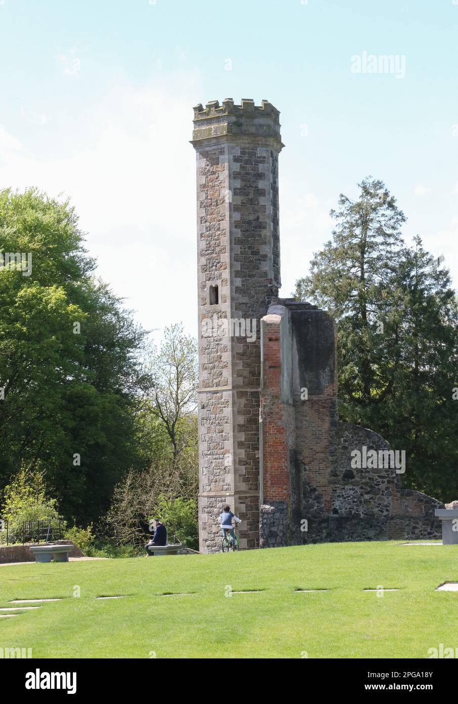 Ruins Antrim Castle, remaining stone tower know as Italianate Tower in Antrim Castle Gardens ...