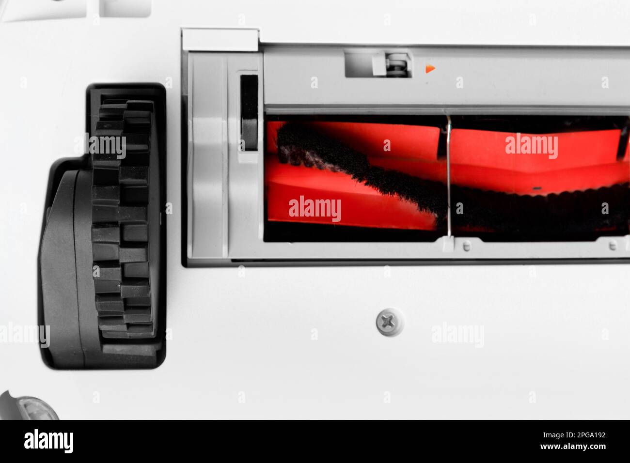 Robot vacuum cleaner technical details. View from below. Brushes ...