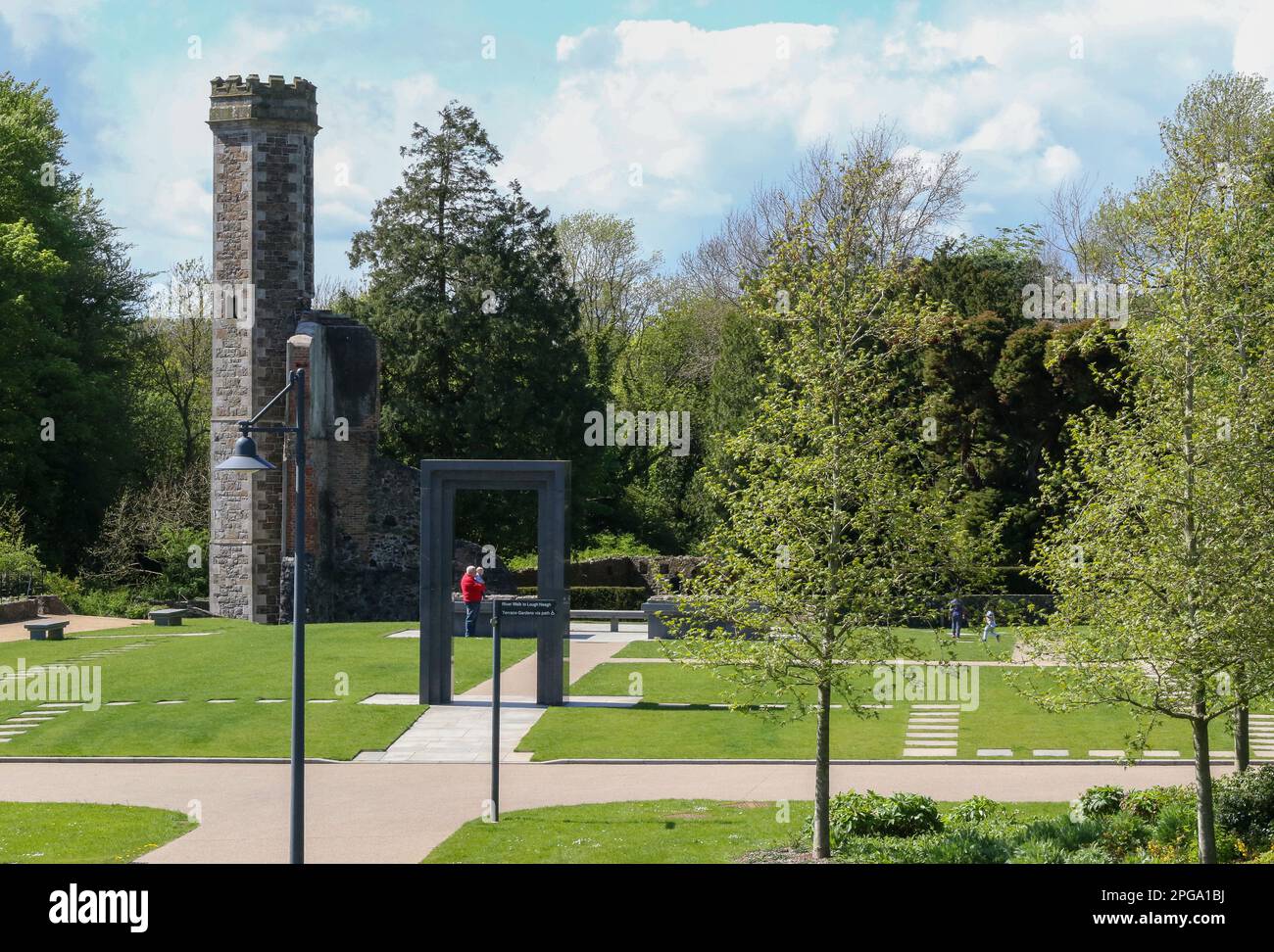 Northern Ireland park in spring, Italianate Tower - the last remaining ...