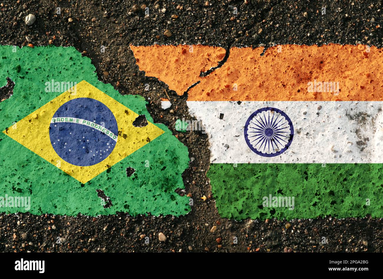 On the pavement there are images of the flags of Brazil and India, as a ...