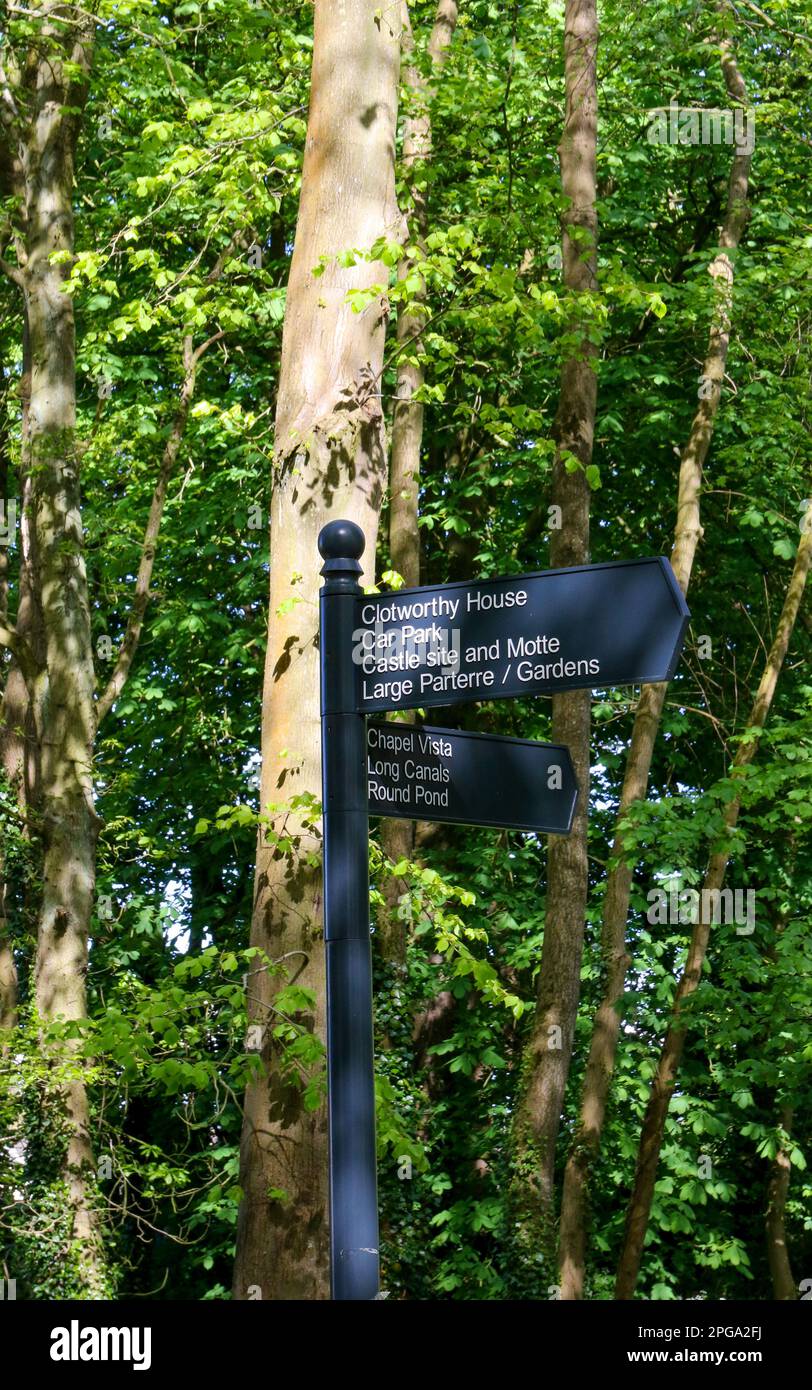 Walking direction signs in woodland park Northern Ireland at Antrim ...