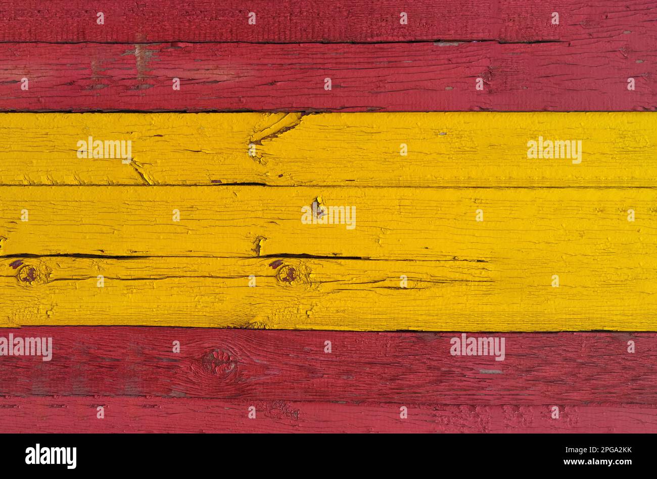 Spain flag texture on wooden boards. Boards painted in red and yellow ...