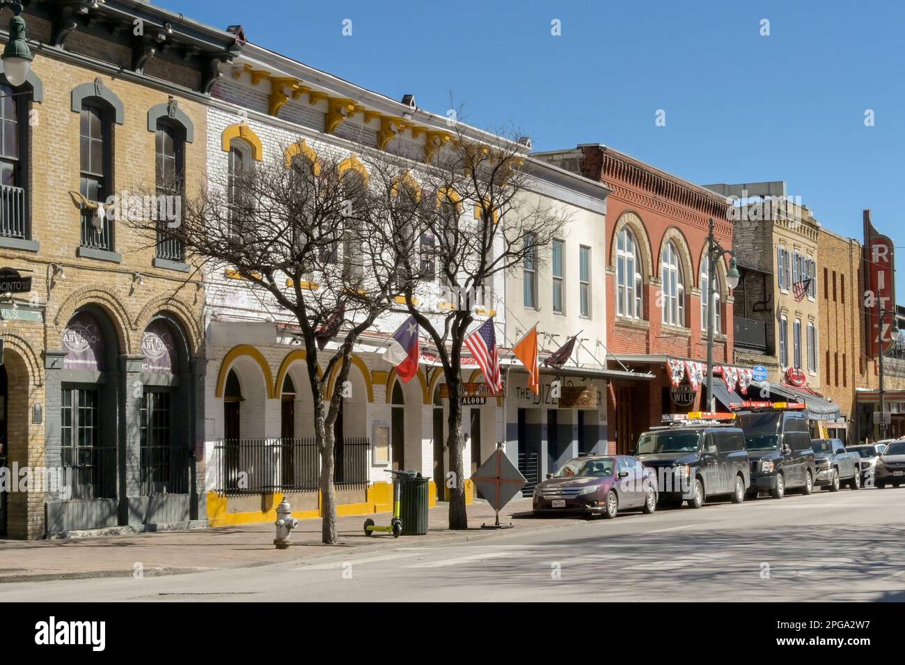 Austin, Texas, USA - February 2023: Buildings on sixth street in the ...