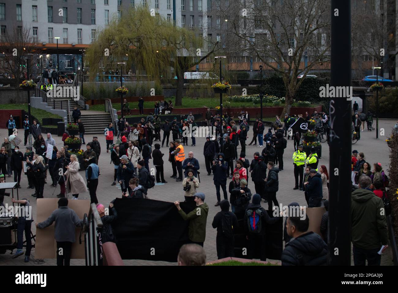 Bristol, UK, 21st March 2023. Police and protestors against police ...