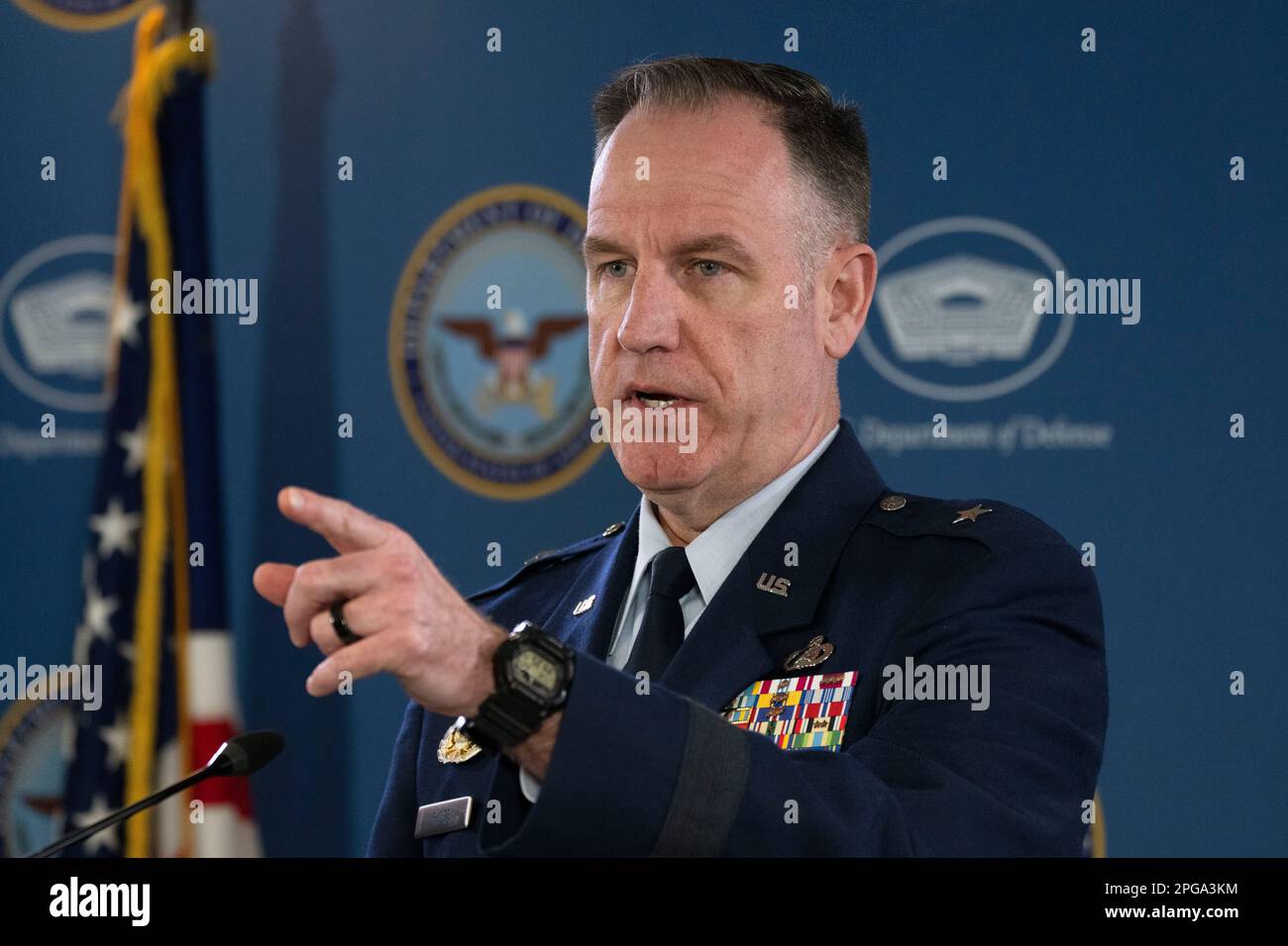 Pentagon spokesman Air Force Brig. Gen. Patrick Ryder, speaks during a ...