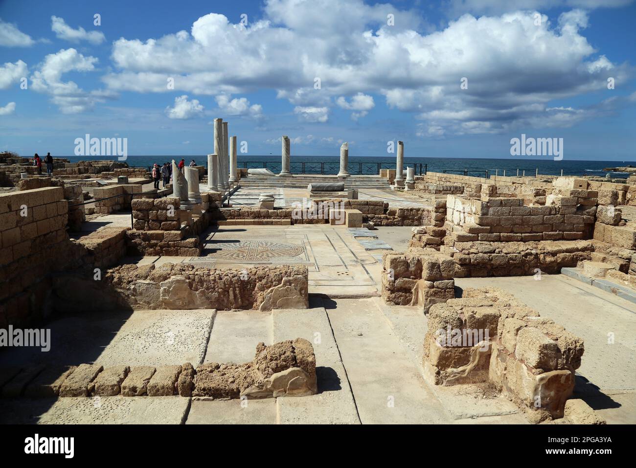 Ruins of the Roman city of Caesarea showing foundations of buildings ...