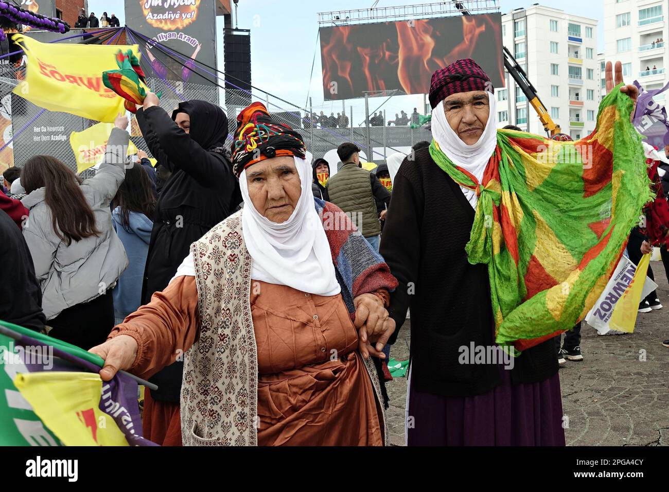Diyarbakir, Turkey. 21st Mar, 2023. Two elderly Kurdish women are seen ...