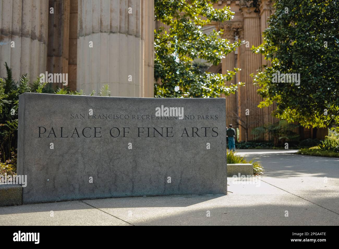 The sign "Palace of Fine Arts" was placed at the entrance of the ...