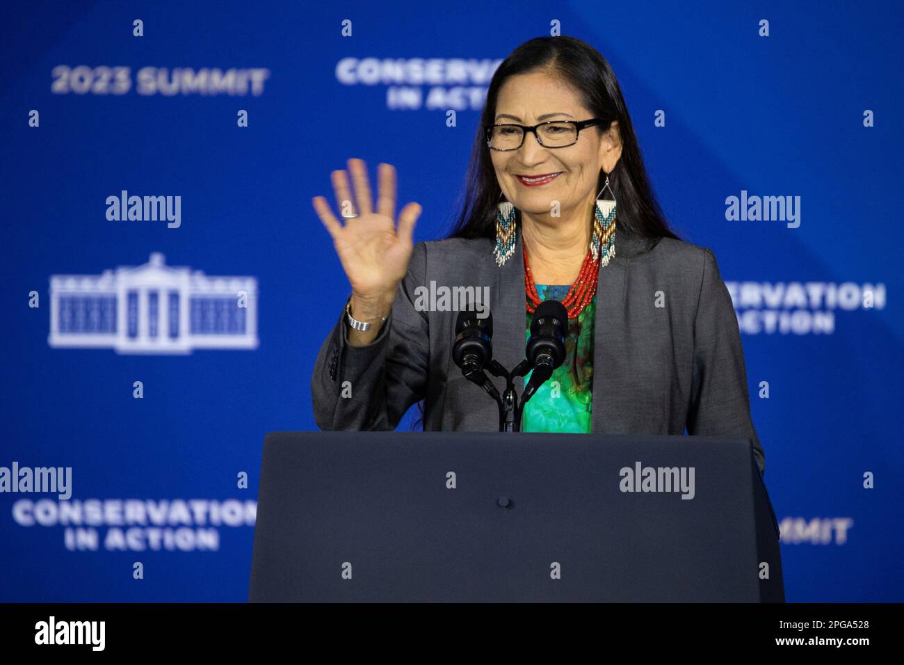 Interior Secretary Deb Haaland delivers remarks during the White House ...