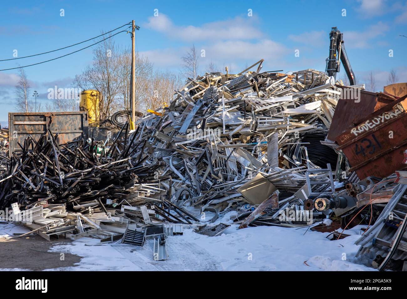 Pile of scrap metal for recycling in Kyläsaari district of Helsinki ...