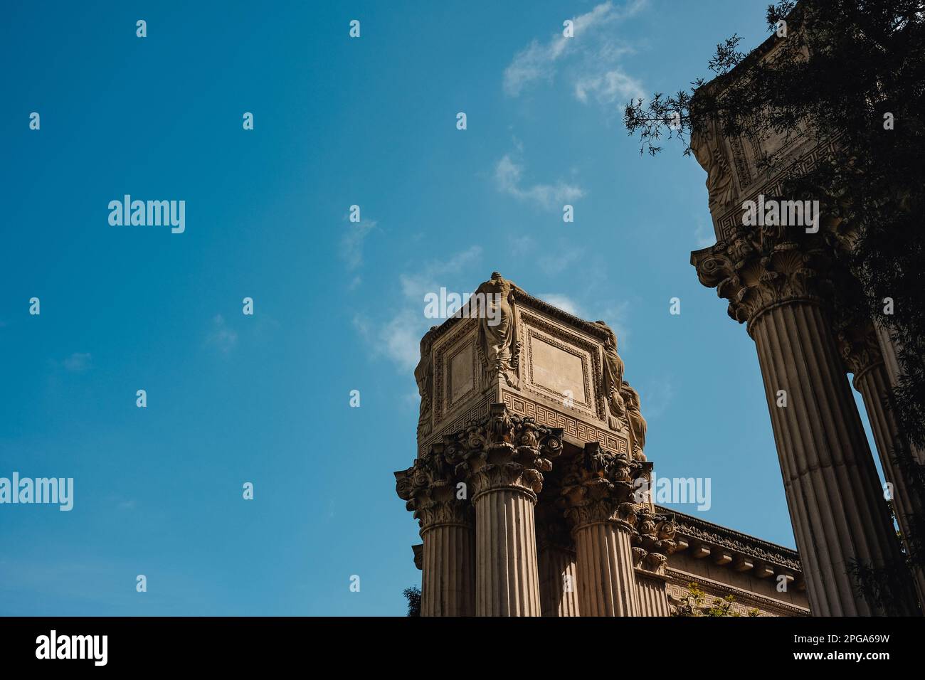 A close-up shot of the intricate carvings and details on the façade of ...
