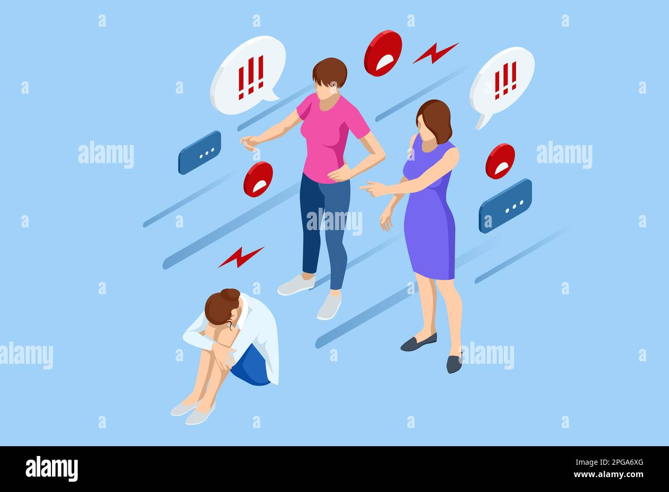 Isometric Bullying, gossip violent, rumors, discredit, bullying, insult ...