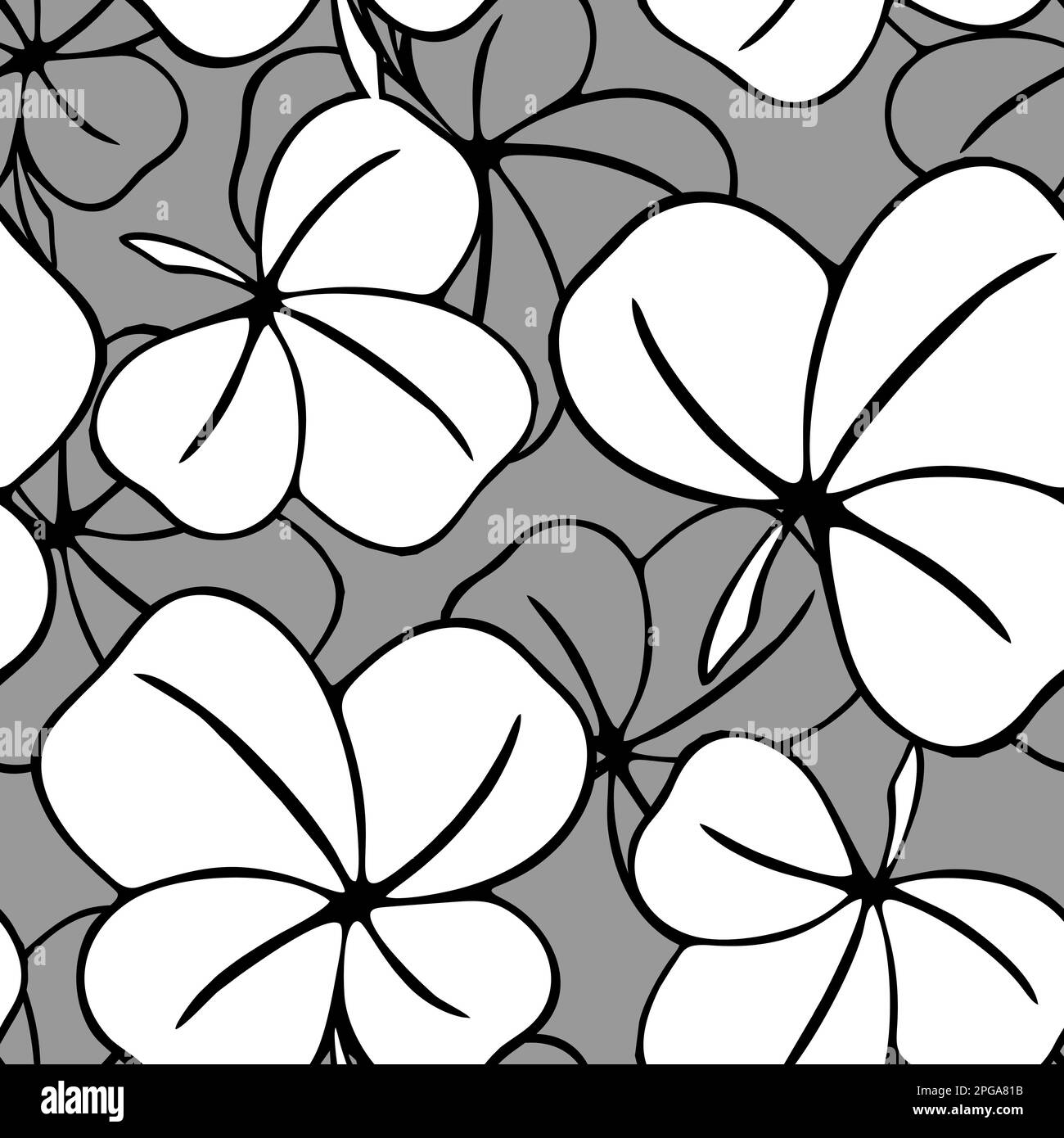 seamless asymmetric pattern of clover leaves in white and gray tones ...