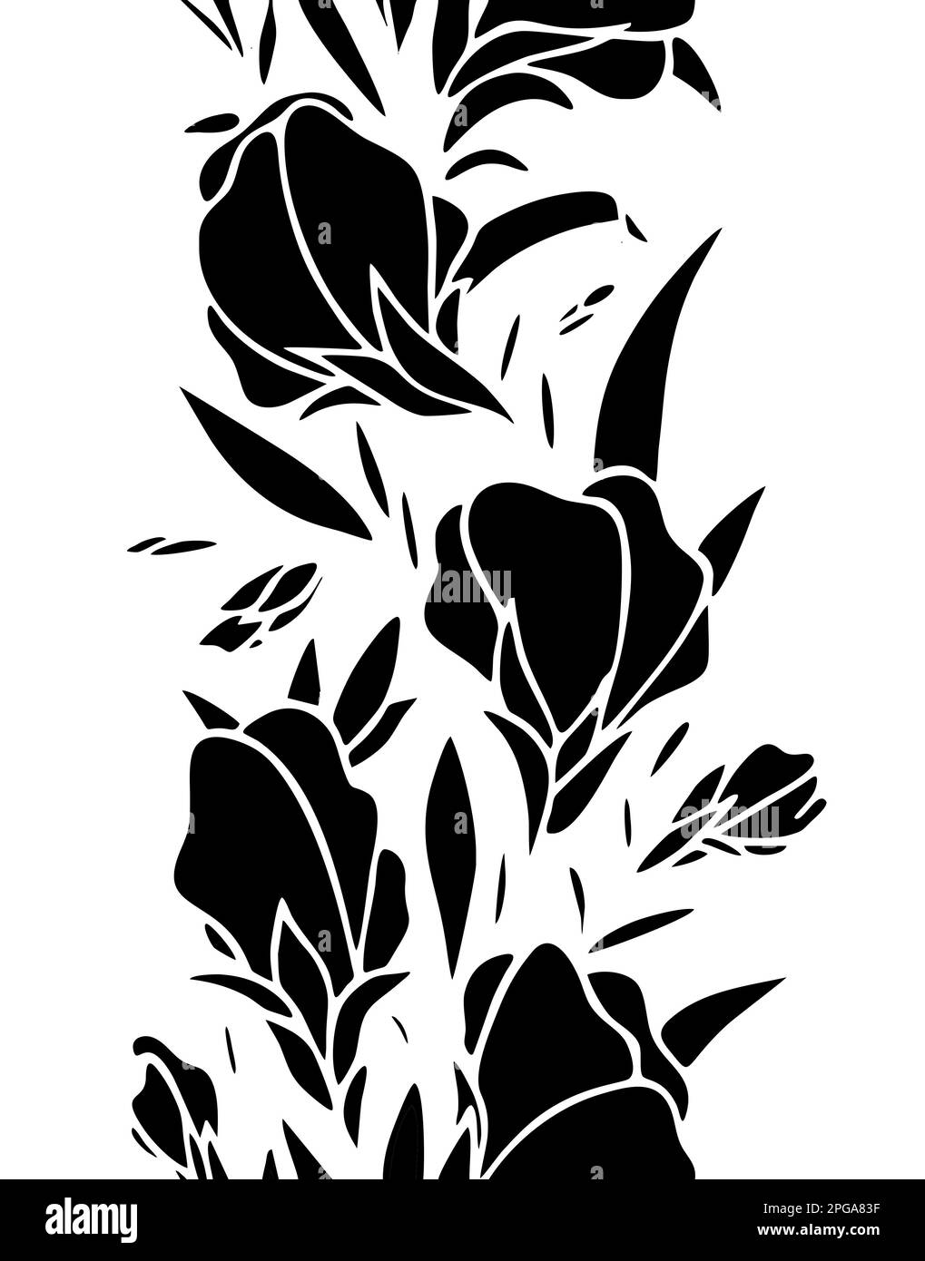Floral Seamless Border Red Flowers Repeating Border On White Background With Black Outline