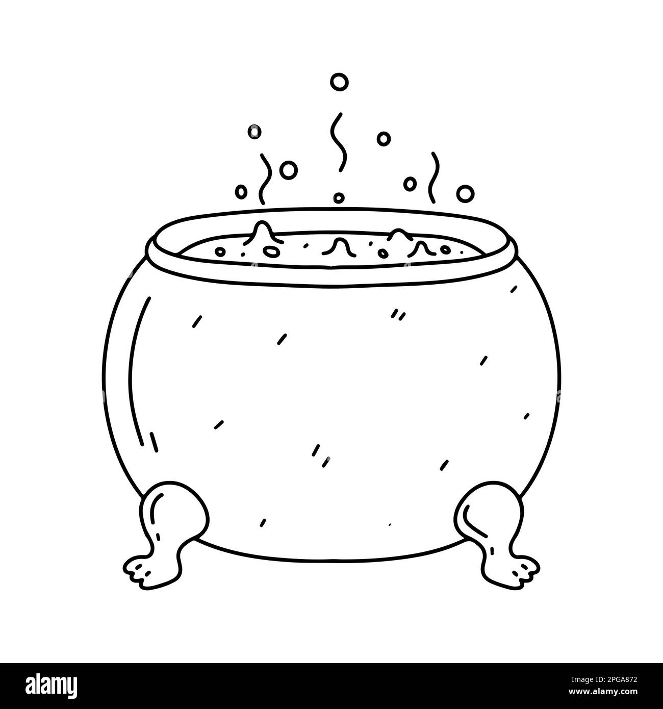 Cauldron with boiled potion and bubbles in hand drawn doodle style ...