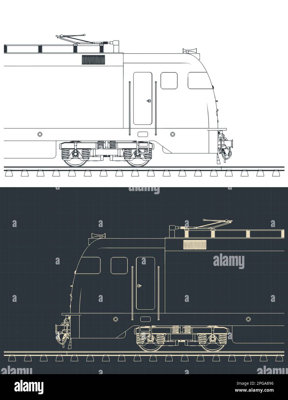 Stylized vector illustration of electric locomotive closeup Stock ...