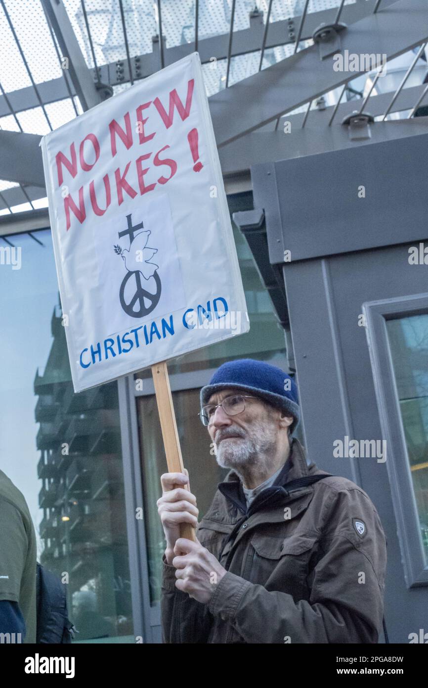 London, UK. 21 Mar 2023. Christian CND. CND hold a protest at the US ...