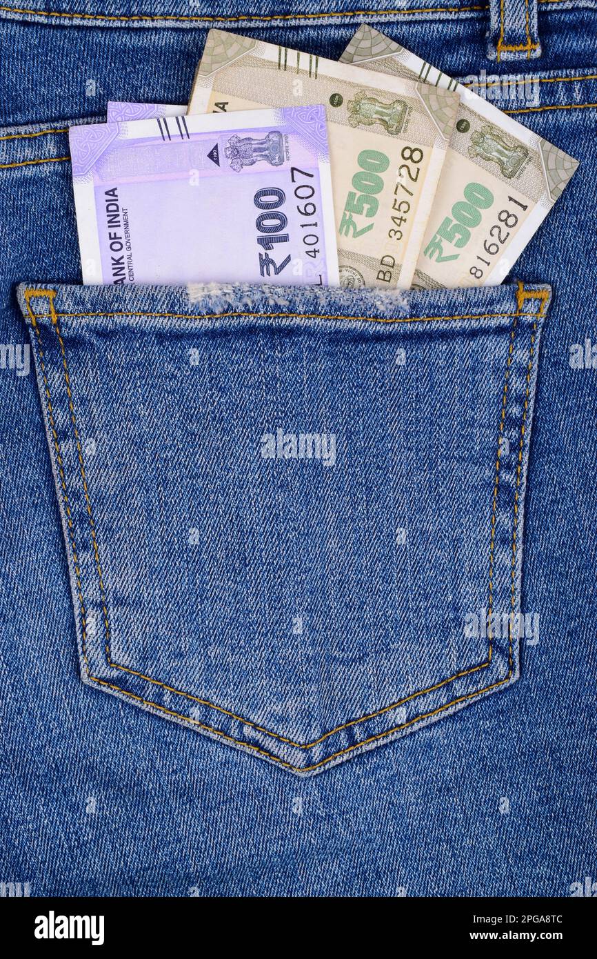 Indian rupee currency note in pocket, saving money concept Stock Photo ...