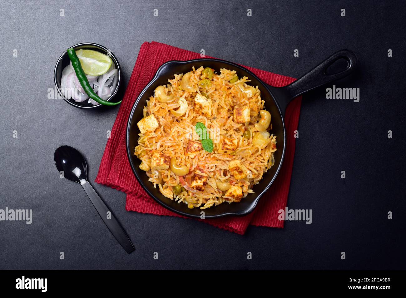 Indian food paneer pulao top view Stock Photo - Alamy