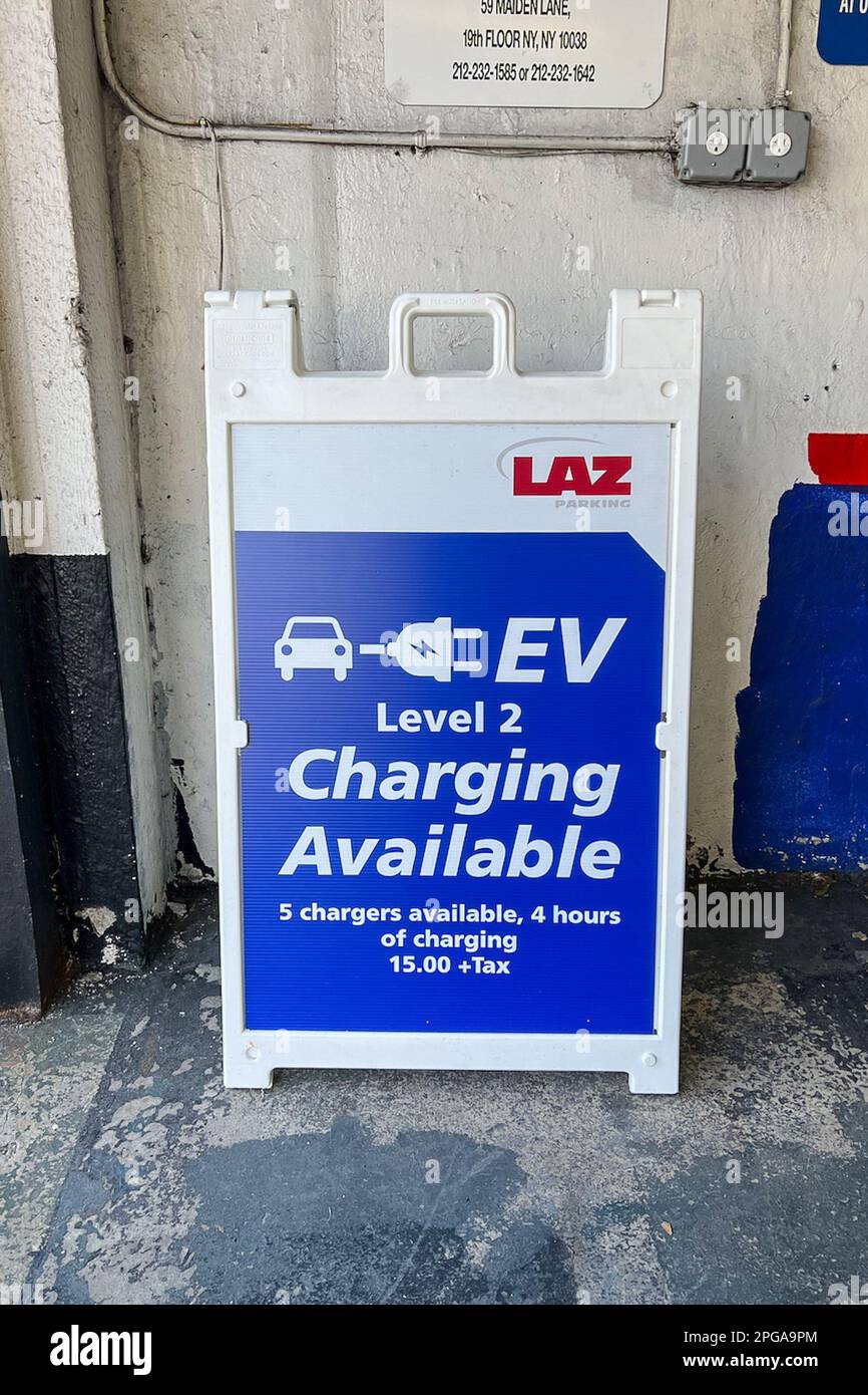 New York, United States. 19th Mar, 2023. A sign advertises electric ...