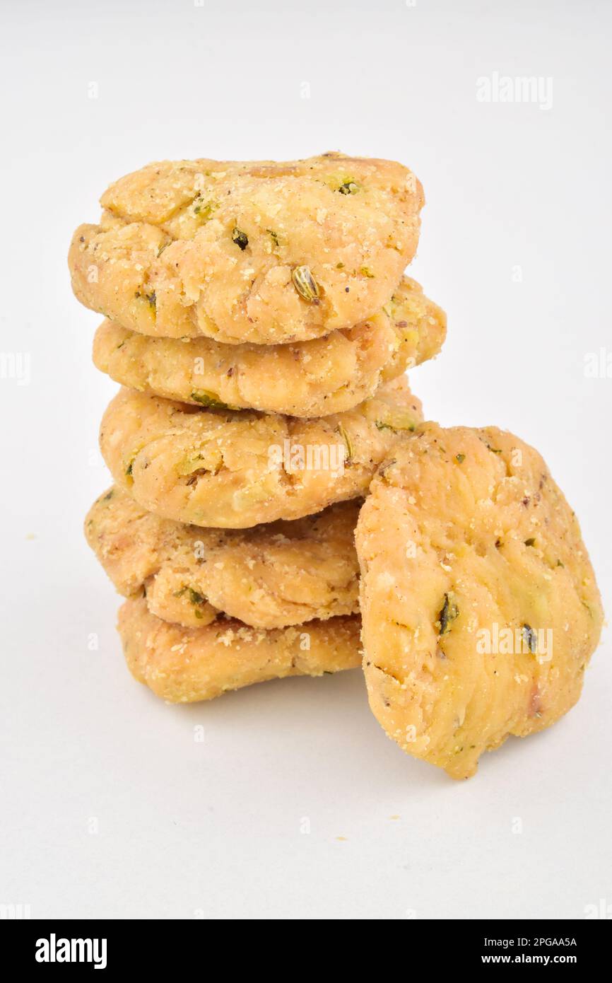 Indian salty snack mathi isolated on white background Stock Photo - Alamy