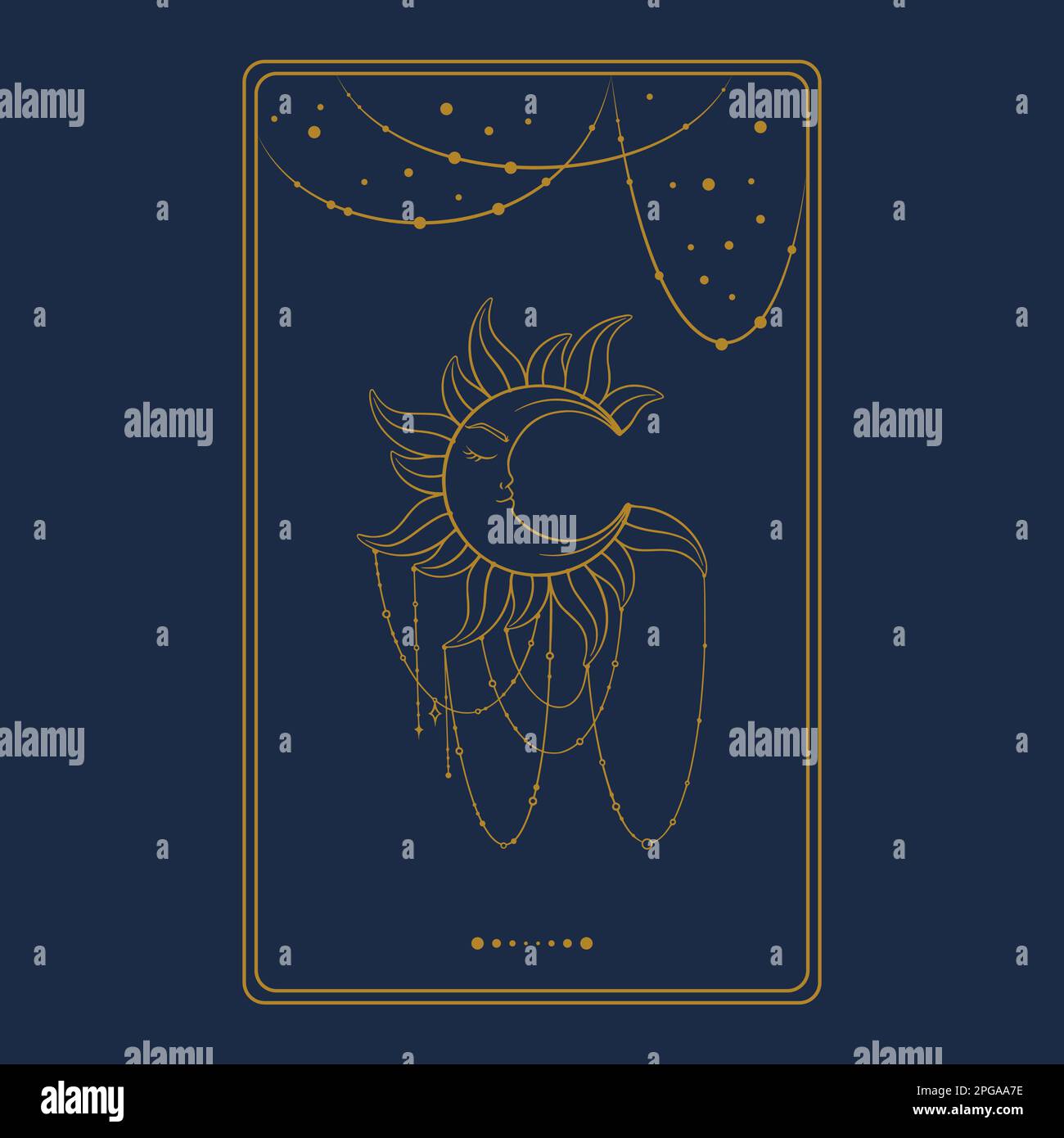 Tarot aesthetic golden card with crescent moon. Occult tarot design for ...