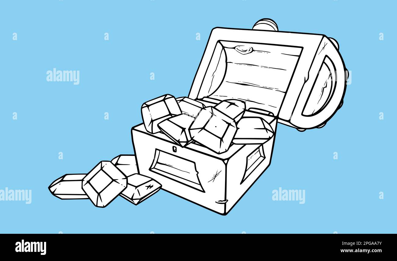 Open treasure chest with gem stones. Game wooden trunk or chest with ...