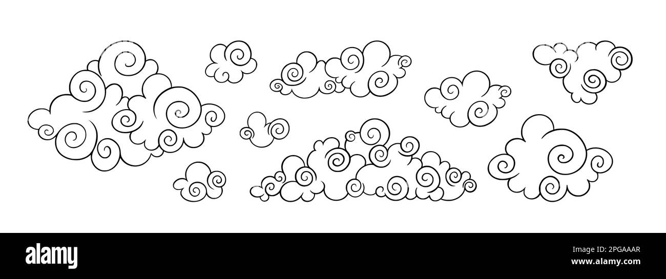Chinese clouds in curly style. Decorative asian clouds for festive ...