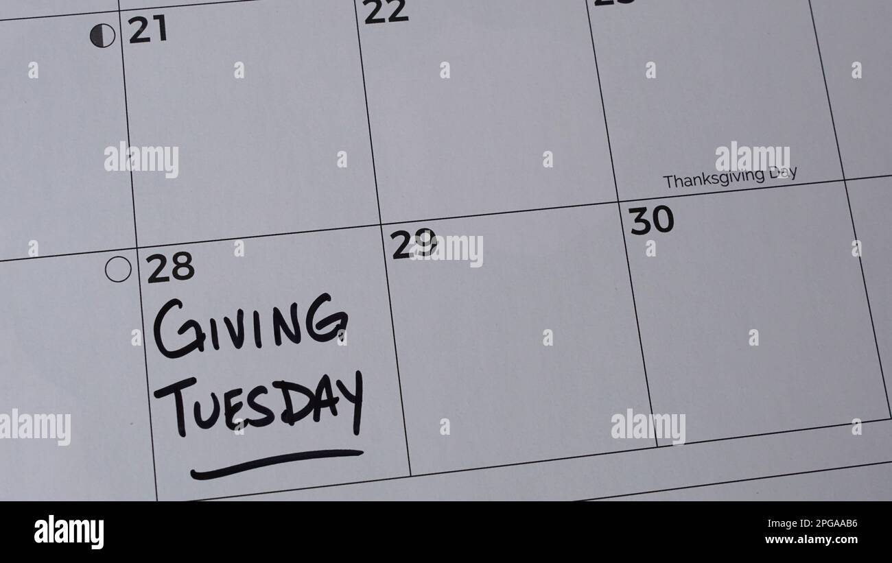 Giving Tuesday marked on a calendar on Tuesday, November 28, 2023 ...