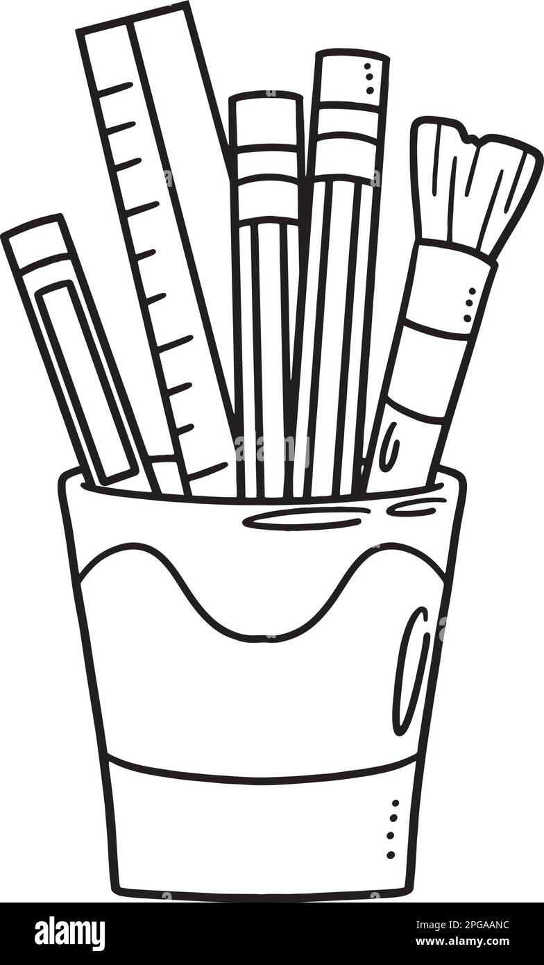 Back To School Pencil Case Isolated Coloring Page Stock Vector Image ...