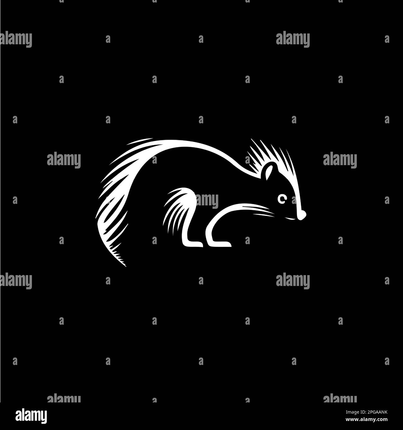Skunk head and tail icon, wild animal logo template. Hand drawing ...