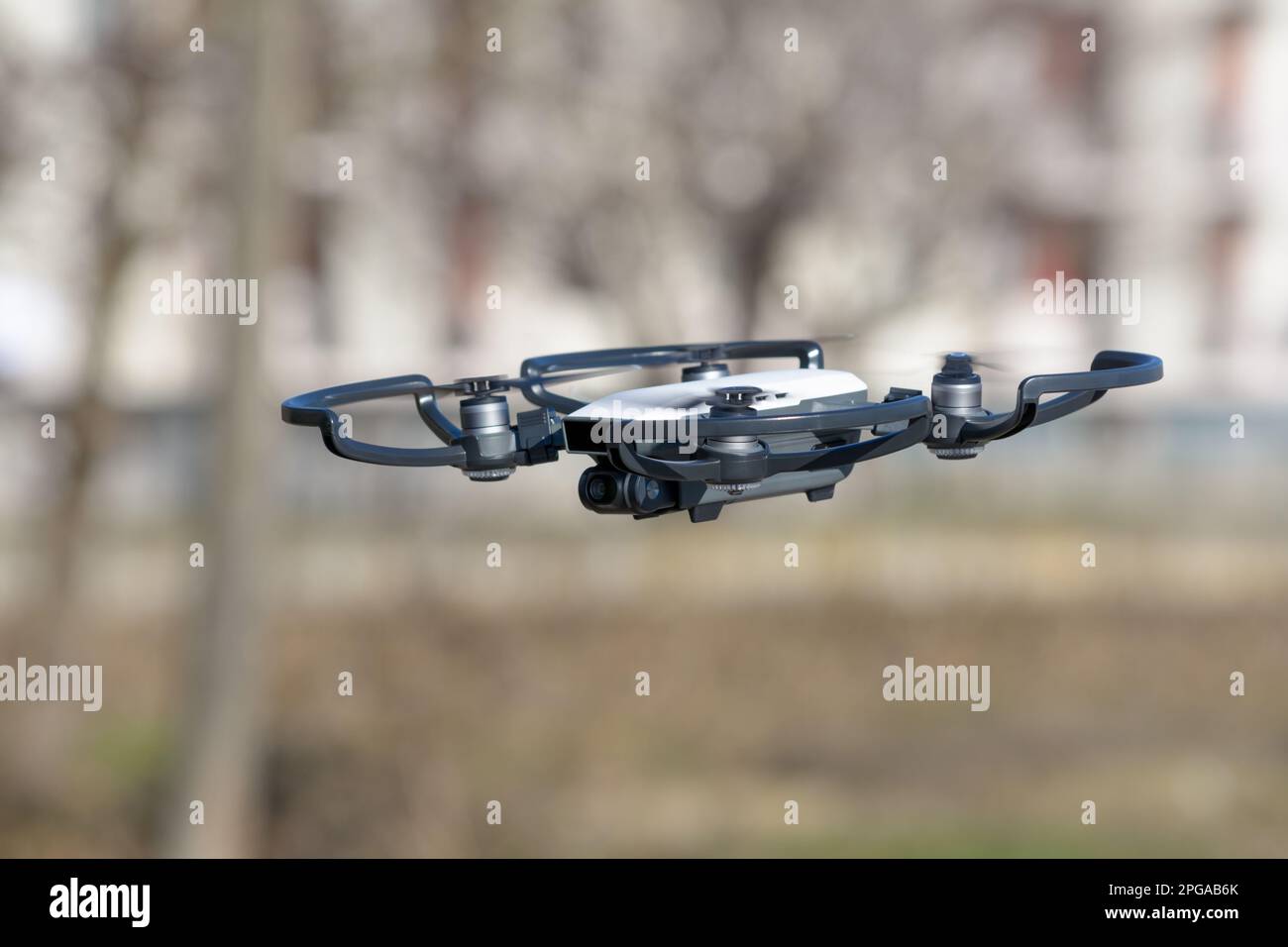 remote aerial quadcopter drone, with hight resolution camera, flying in ...