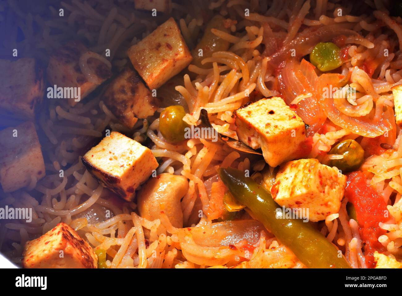 Closeup of matar paneer pulao texture background Stock Photo - Alamy