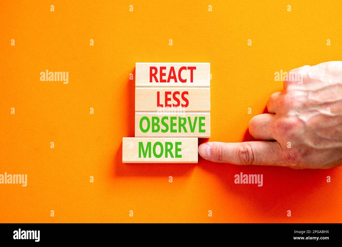 React Less Observe More Symbol Concept Words React Less Observe More On Wooden Block Beautiful