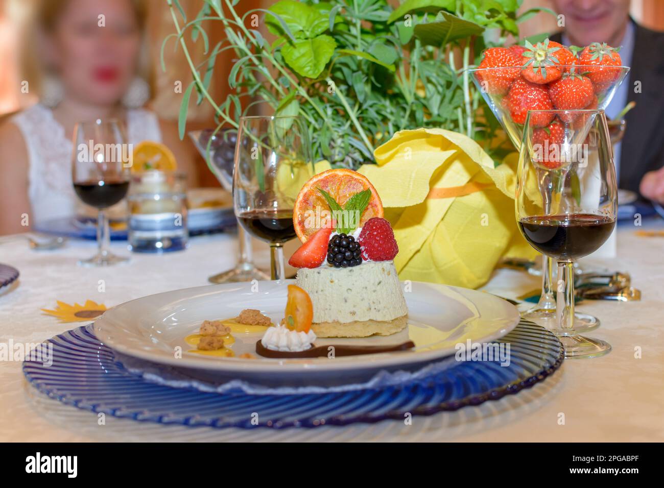 dessert based on fruit ice cream and berries, served at the end of a ...