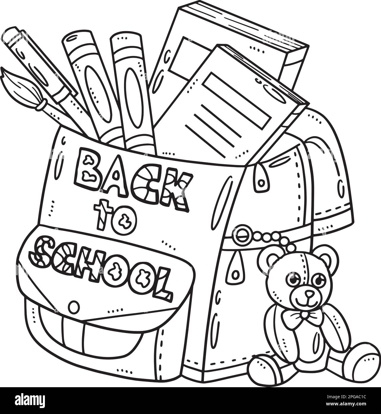 Back To School Bag Isolated Coloring Page for Kids Stock Vector Image ...