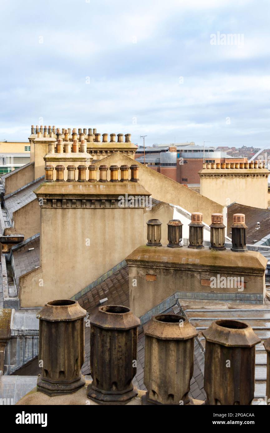 rows of Victorian chimney pots in Newcastle on Tyne, UK Stock Photo - Alamy