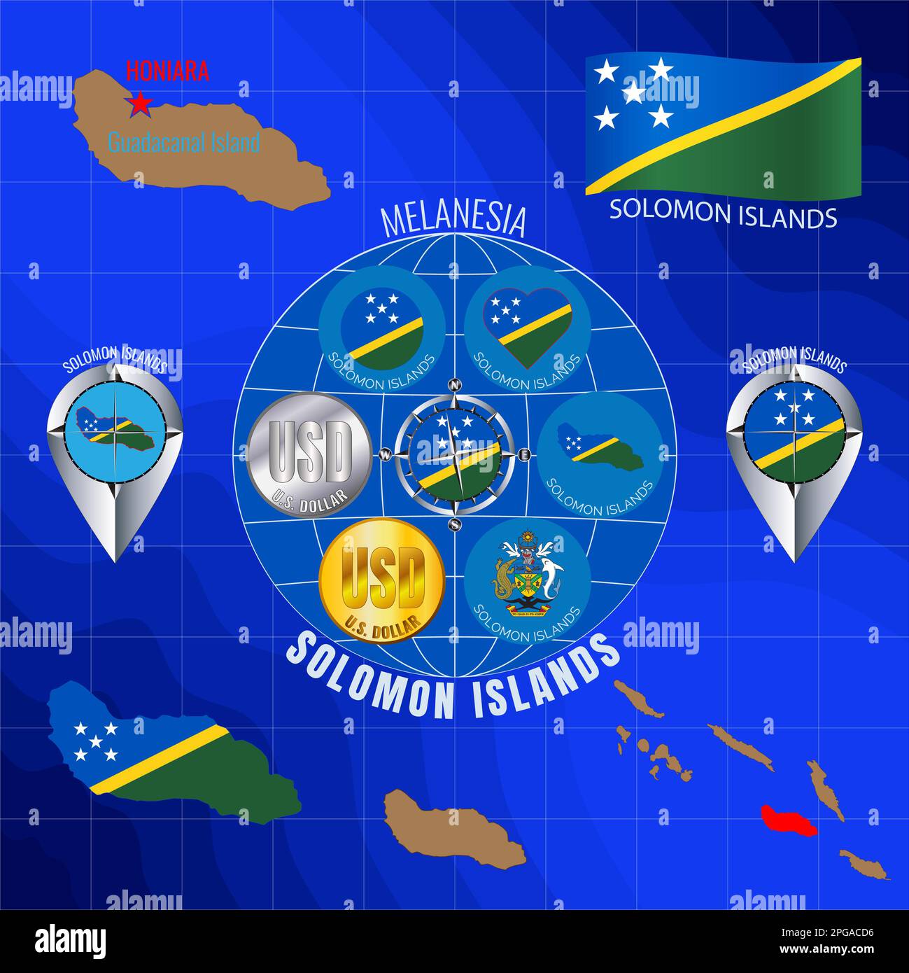 Map of the solomon islands hi-res stock photography and images - Alamy