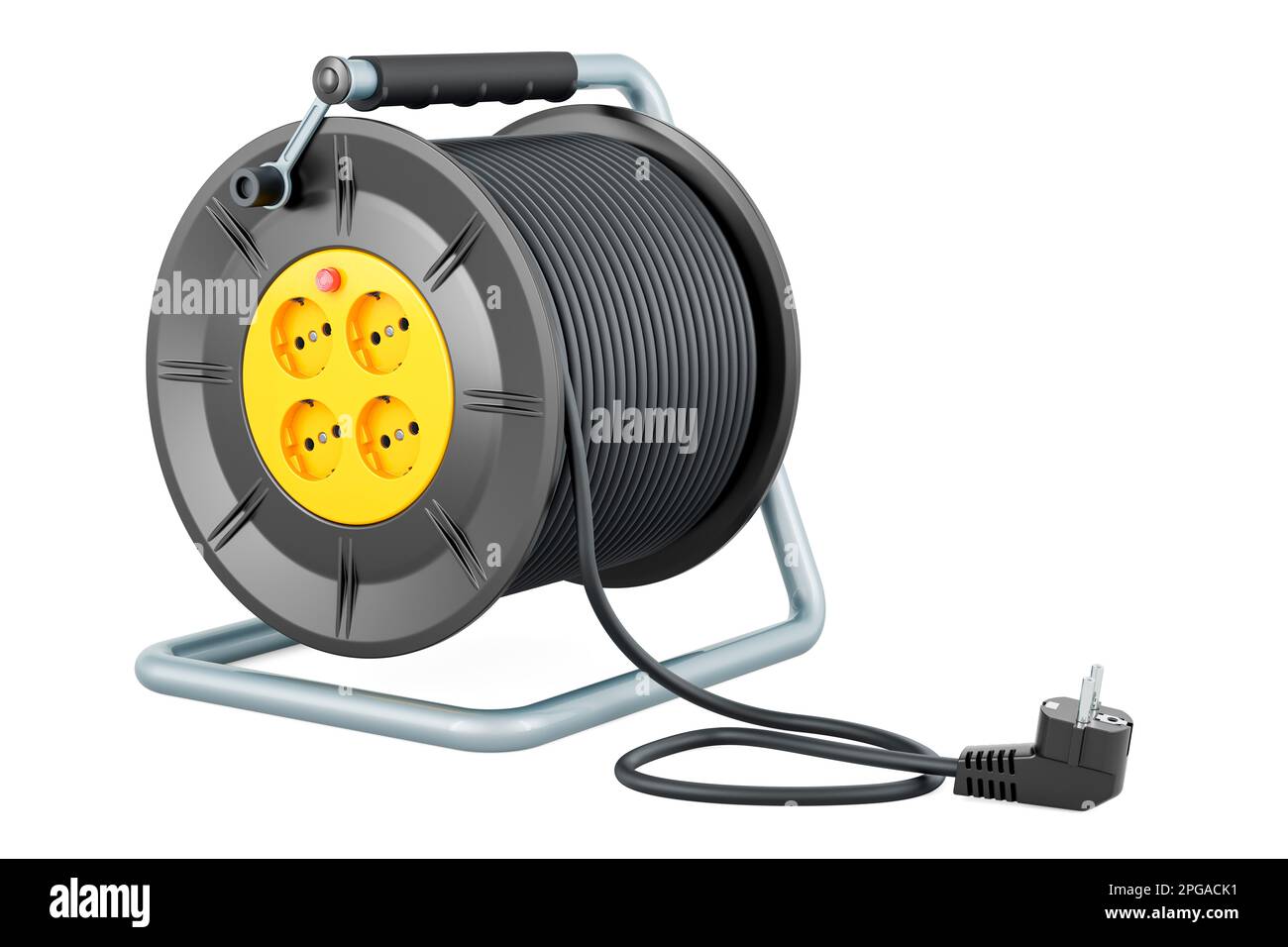 Industrial cable reel, 4 sockets, ergonomic handle. 3D rendering ...