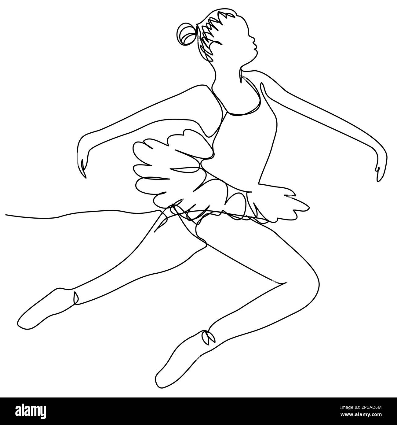 Jumping ballerina in motion in one line on a white background Stock ...