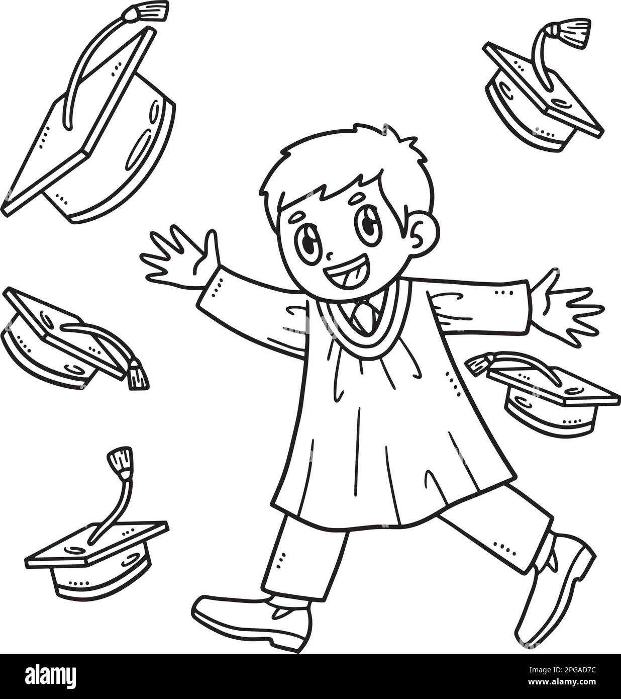 Happy Graduate Boy Throwing Cap Isolated Coloring Stock Vector Image ...