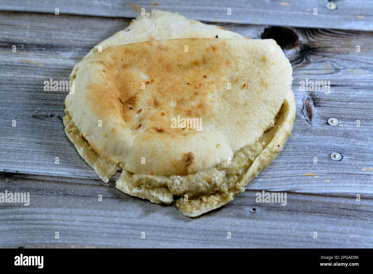 Shami Syrian flatbread filled with traditional Egyptian Baba Ghanoush ...