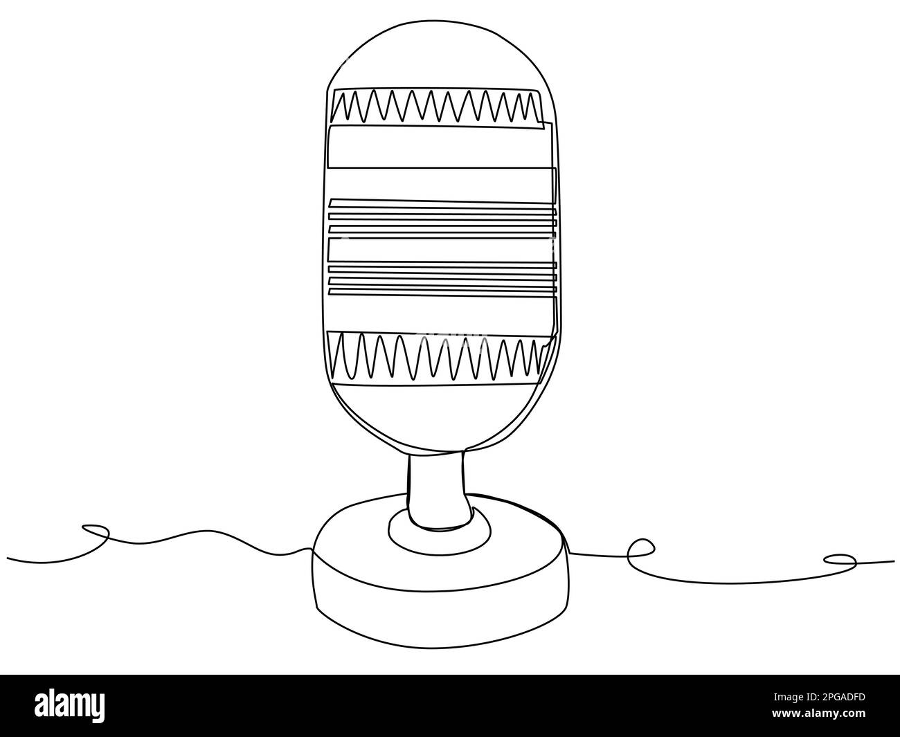 Round studio microphone in one line on a white background. The concept ...