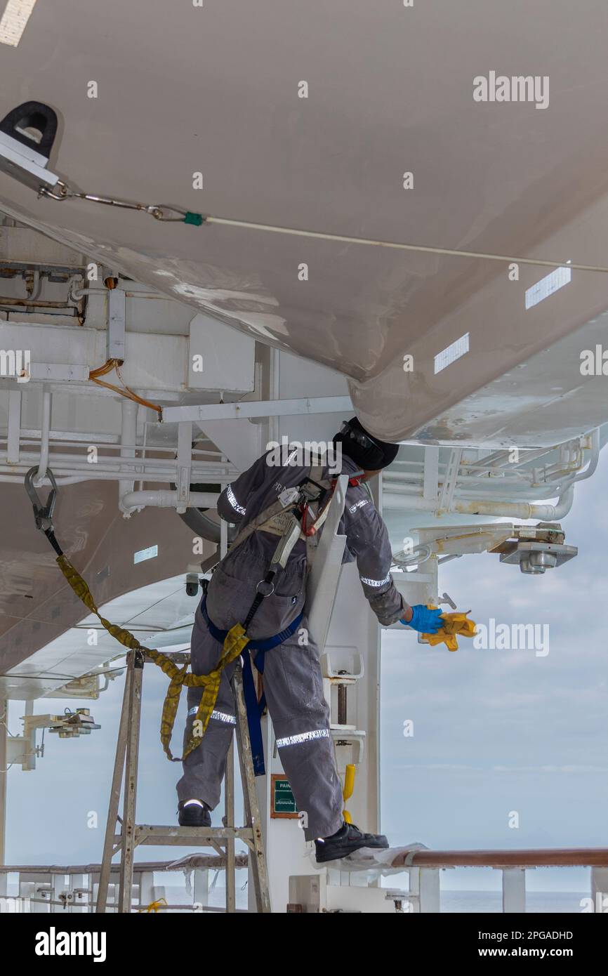 Ruby Princess maintenance crew cleaning and painting while docked at ...