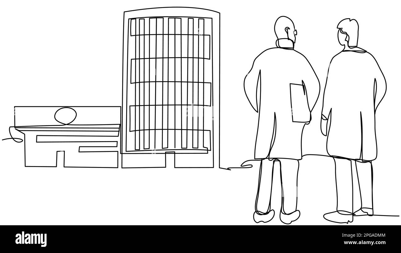 Two doctors communicate against the backdrop of the hospital in one ...