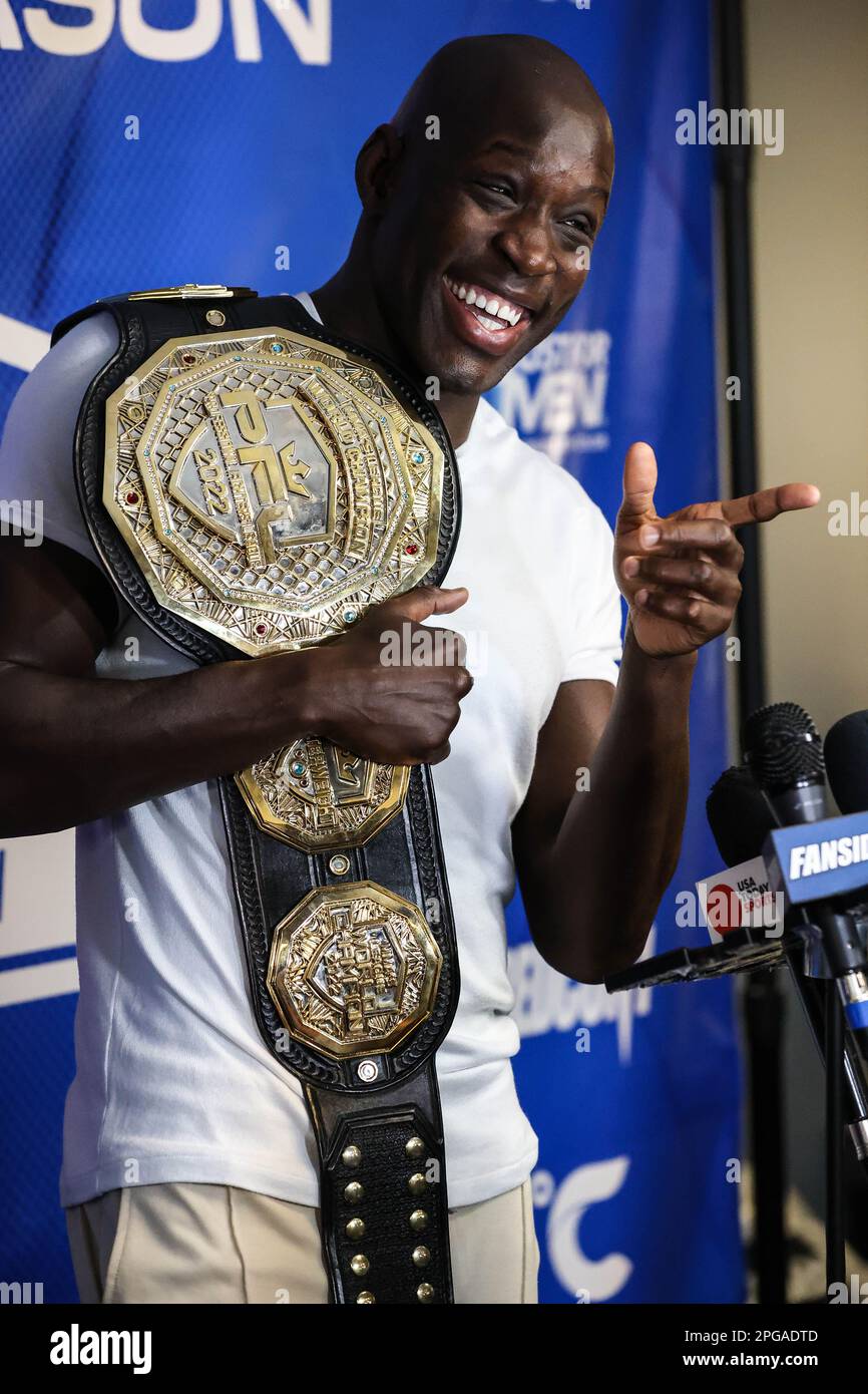 March 21, 2023: 2022 PFL Welterweight Champion Sadibou Sy speaks to ...