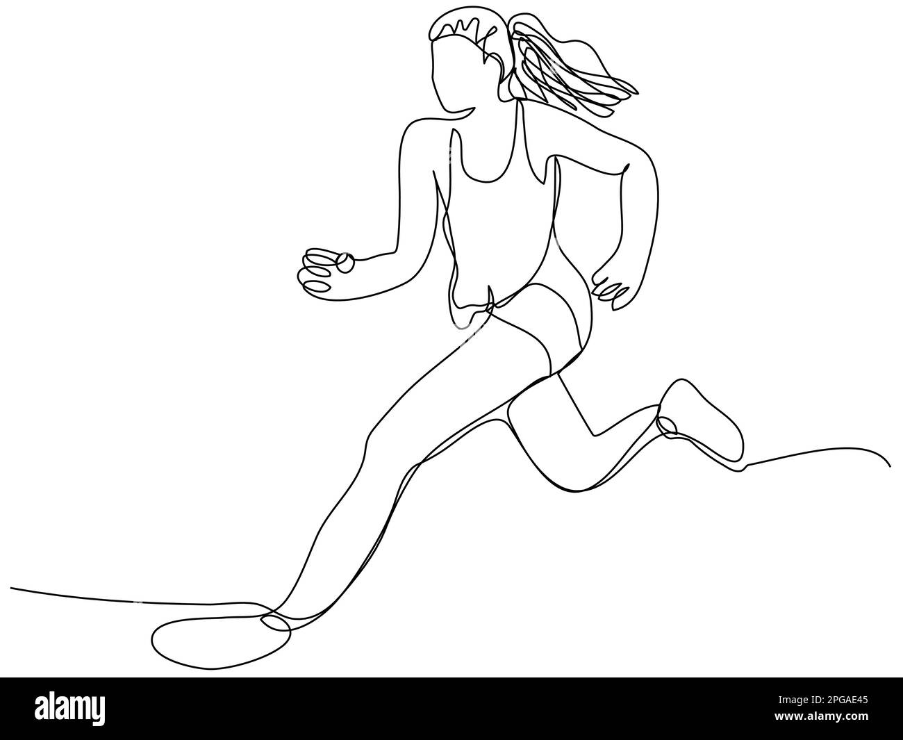 Running sportswoman jogging in one line on a white background Stock ...