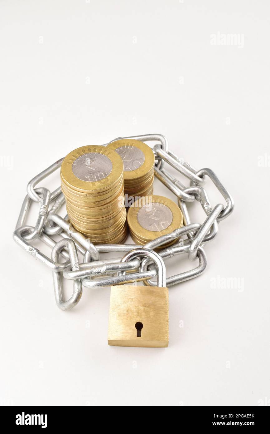 Money protection concept isolated on white background, indian rupee ...
