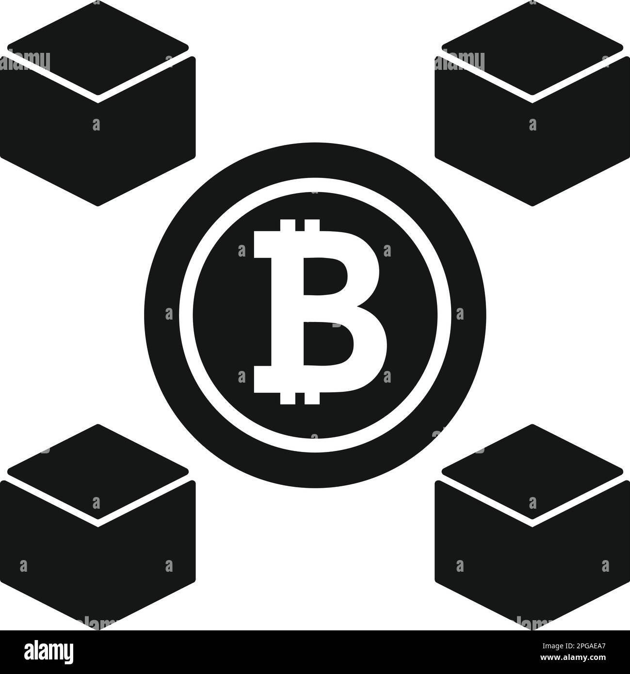 Digital bitcoin icon simple vector. Chain block. Financial cube Stock ...